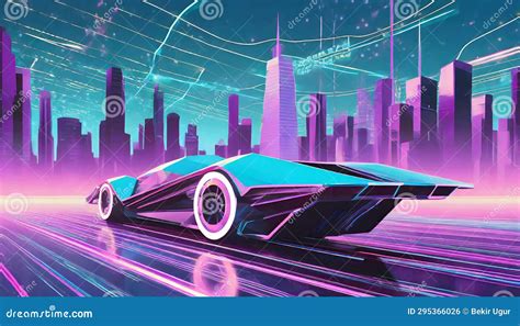 futuristic retro wave synth wave car neural network stock illustration