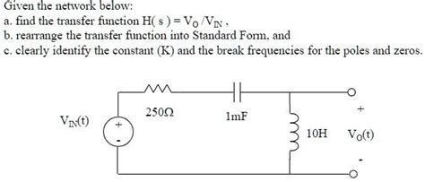 Given The Network Below Afind The Transfer Function Hsvovn Brearrange