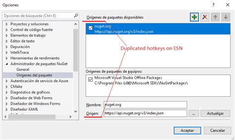 Esn Csy Duplicated Hotkeys Show In Options Nuget Package Manager