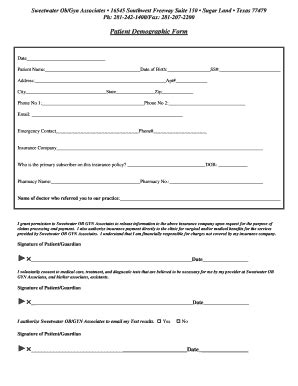 Fillable Online Patient Demographic Form Sweetwaterobgyn Fax