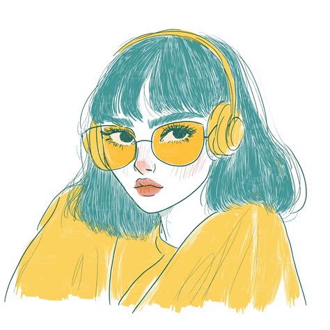 Stylized Portrait With Yellow Sunglasses Illustration On Lummi
