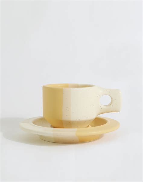 패브릭 포터리 패브릭포터리 컬러블록 라인 컵앤소서 Yellow 위시버킷