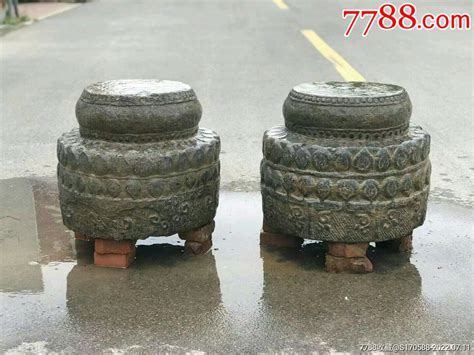 明代青石莲花石墩一对个大雕工精细皮克包浆浑厚尺寸上面直径40厘米石鼓石墩民俗老货老家具【7788收藏】