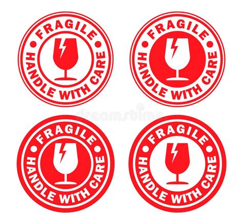 Fragile Round Circle Stamp Sticker Icon Symbol Set Handle With Care Logo Sign Keep Dry This