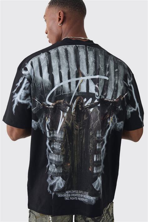 Oversized Extended Neck Extreme Gothic Back Graphic T Shirt Boohoo Uk