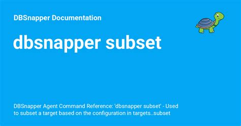 Dbsnapper Subset Dbsnapper Documentation