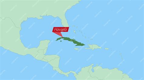 국가 수도의 핀이 있는 쿠바 지도 프리미엄 벡터