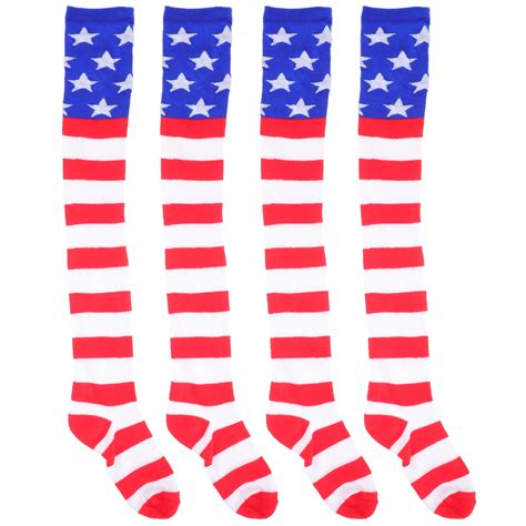 Hokarua 2 Pairs Of America Flag Thigh High Socks Independence Day