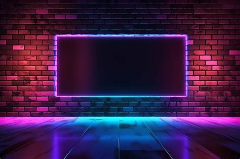 Neon Lights On A Brick Wall In The Room Premium Ai Generated Image