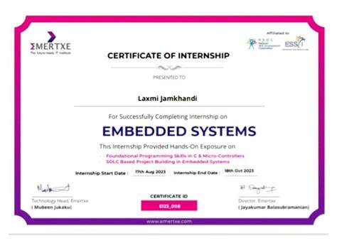 Laxmi Jamkhandi On Linkedin Embeddedsystems Internshipcompletion