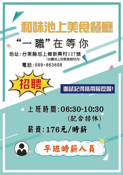 和味池上美食餐廳 【徵才 徵人 求職求才】 🌳和味池上美食餐廳🌳徵才中