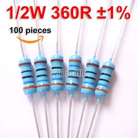100pcs 1 2w 360 Ohm 360r 0 5w 1 2 Watt Fixed Resistor Metal Film