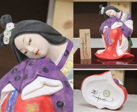 【目立った傷や汚れなし】美品 博多人形 川崎幸子作 「想い」高さ15㎝ 台座付 伝統工芸士 女性 人形 ドール 和風 置物 オブジェ Za51