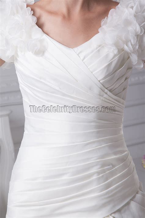 A Line V Neck Cap Sleeve Chapel Train Wedding Dresses Thecelebritydresses