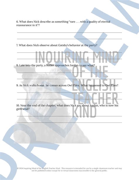 The Great Gatsby Chapter 3 Quiz And Answer Key Teaching Resources
