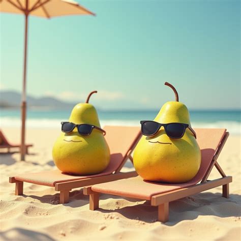 Cute Humanized Pears On Beach In Viña Del Mar Stable Diffusion Online
