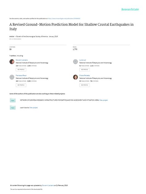 A Revised Ground Motion Prediction Model For Shallow Crustal Earthquakes In Italy Lanzano Et