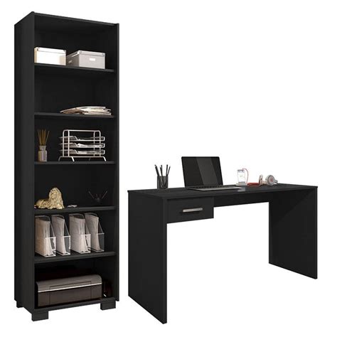 Mesa Para Computador Gávea Com Gaveta E Livreiro Office Preto Trama Móveis Leão