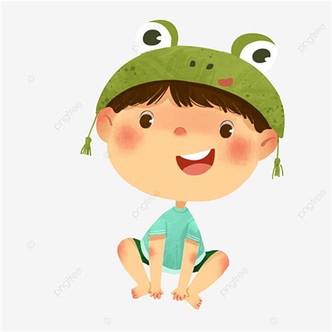 창의 적 이 고 귀여운 개구리 투구 가 달 일러스트 린 남자 아이 창의성 아름다운 만화 Png 일러스트 및 Psd 이미지