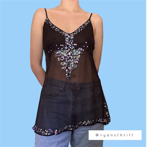 Sheer Black Sequin Tank Model Depop