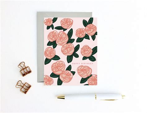 Birthday Card Happy Birthday Pink Garden Roses Pretty Birthday Card