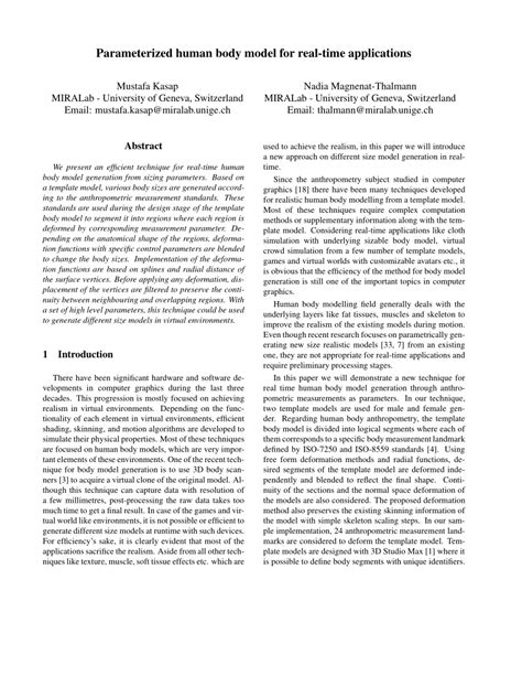 pdf parameterized human body model for real time applications