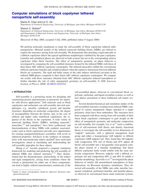 Pdf Computer Simulations Of Block Copolymer Tethered Nanoparticle Self Assembly