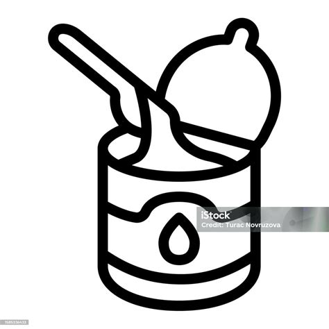숟가락 라인 아이콘 유제품 개념 흰색 배경에 연유 캔과 숟가락 기호가 있는 연유 깡통 우유 캔 아이콘 개요 스타일 벡터 그래픽 0명에 대한 스톡 벡터 아트 및 기타 이미지