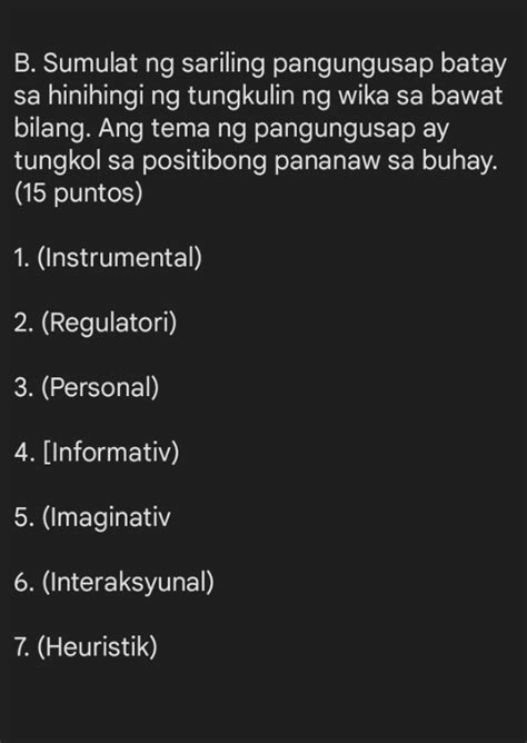 Solved FOR FILIPINO TUTOR B Sumulat Ng Sariling Pangungusap Batay Sa