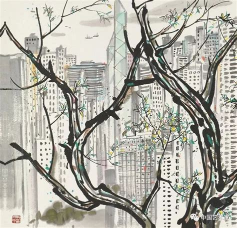 高楼大厦绘画水墨画 高楼大厦绘画城市 大山谷图库