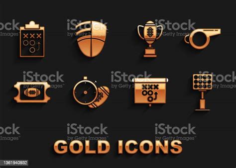 미국 축구 공과 스톱워치 휘파람 밝은 경기장 조명 기획 전략 개념 티켓 어워드 컵 축구 및 클럽 로고 템플릿 아이콘을 설정합니다 벡터 검은색에 대한 스톡 벡터 아트 및 기타