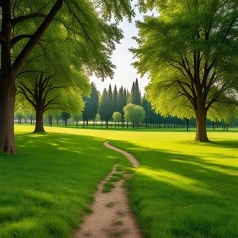 A Path In A Park With A Path Through The Grass Premium Ai Generated Image