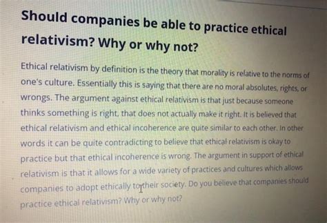 Solved Ethical Relativism By Definition Is The Theory That