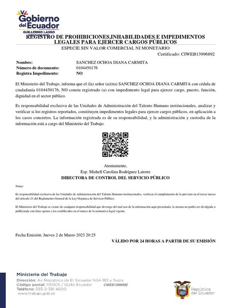 Registro De Prohibiciones Inhabilidades E Impedimentos Legales Para