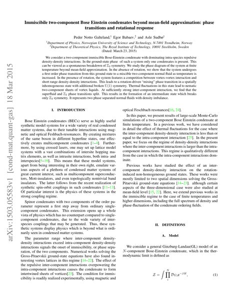 Pdf Immiscibile Two Component Bose Einstein Condensates Beyond Mean Field Approximation Phase