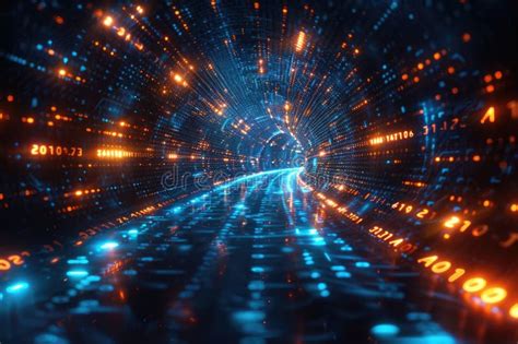 Abstract Digital Background With Blue Binary Code And Light Streaks On