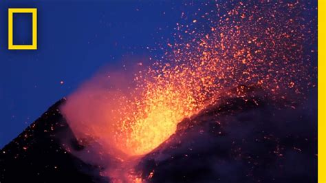 Amazing Volcano Footage See Smoke And Lava Erupt From Mount Etna National Geographic Youtube