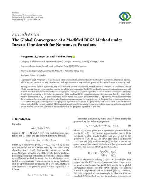 PDF The Global Convergence Of A Modified BFGS Method Under Inexact Line Search For Nonconvex