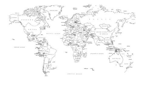 The World Map Is Shown In Black And White With All The Countries On It