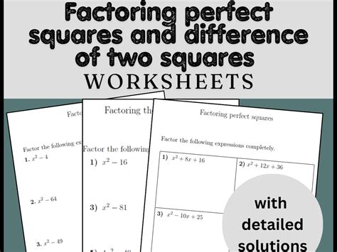 Difference Of Two Perfect Squares Worksheet Factoring Difference Of
