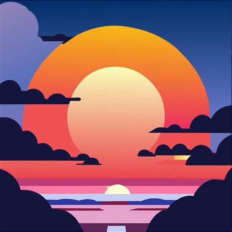 Premium Vector Cartoon Sunset Or Sunrise Gradient Sky With Clouds And Sun