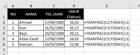 Cara Menghitung Umur Di Excel Menggunakan Rumus Rumus Excel