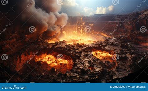 A Hot Smoke Lava Magma Flames Erupt Volcano Fire Erupting Flame Flow Surface Molten Hawaii Burn