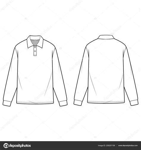 Long Sleeve Polo Shirts Fashion Flat Sketch Template Stock Vector By