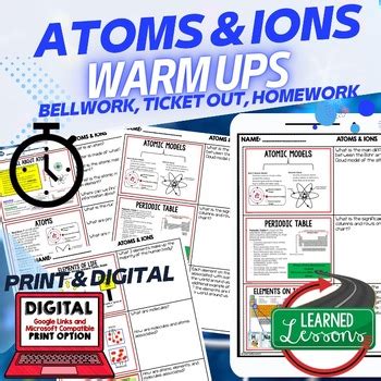 Atoms Warm Ups Bell Ringers NGSS 6 8 Science Print Distance Learning