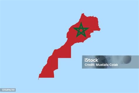 青い背景にモロッコの地図 その上にモロッコの国旗 イラストレーションのベクターアート素材や画像を多数ご用意 イラストレーション