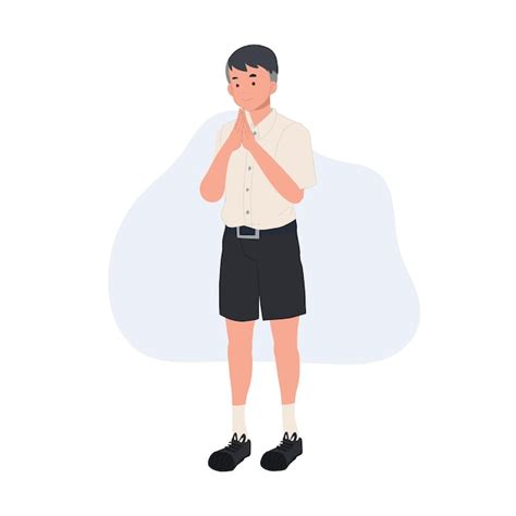 Étudiant Thaïlandais En Uniforme Détudiant Saluant Lillustration