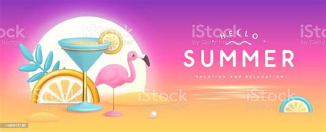 3d 플라스틱 칵테일 열대 과일 플라밍고가 있는 여름 파티 배경 벡터 그림 0명에 대한 스톡 벡터 아트 및 기타 이미지 0명 3차원 형태 계절 Istock