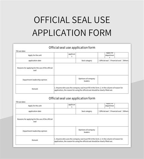Free Application For Official Seal Templates For Google Sheets And Microsoft Excel Slidesdocs
