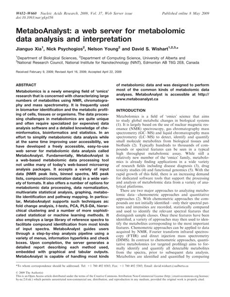 PDF MetaboAnalyst A Web Server For Metabolomic Data Analysis And
